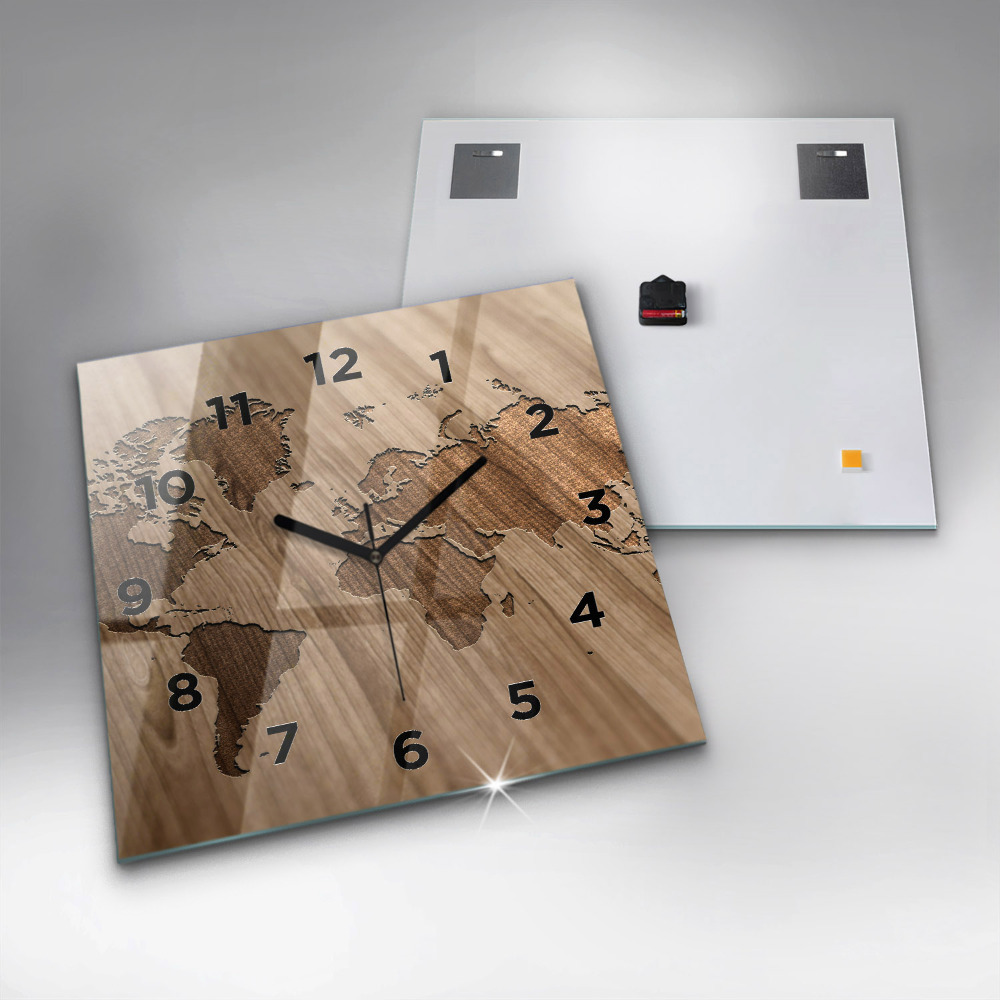 Reloj cuadrado Mapamundi sobre madera - espejomat.es