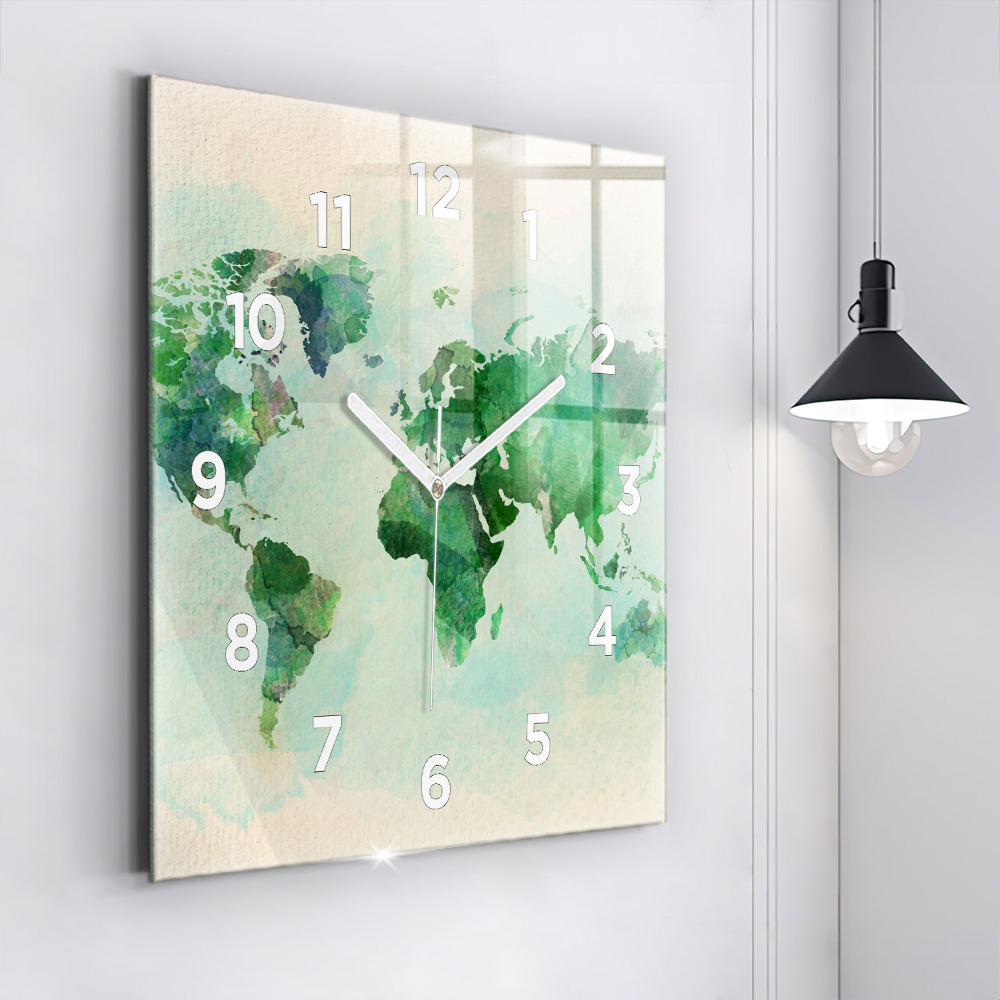 Reloj cuadrado Mapa del mundo en acuarela - espejomat.es