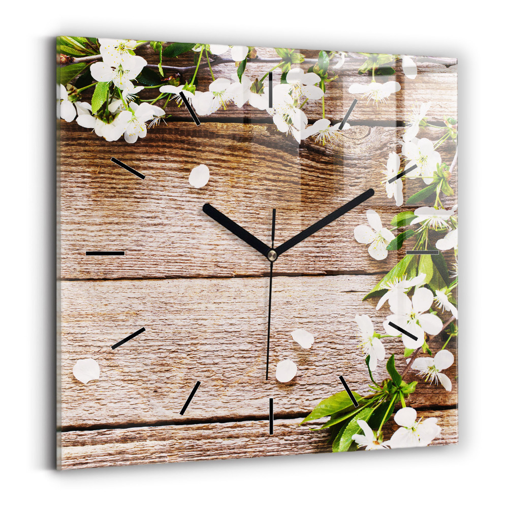 Reloj cuadrado Flores sobre madera - espejomat.es