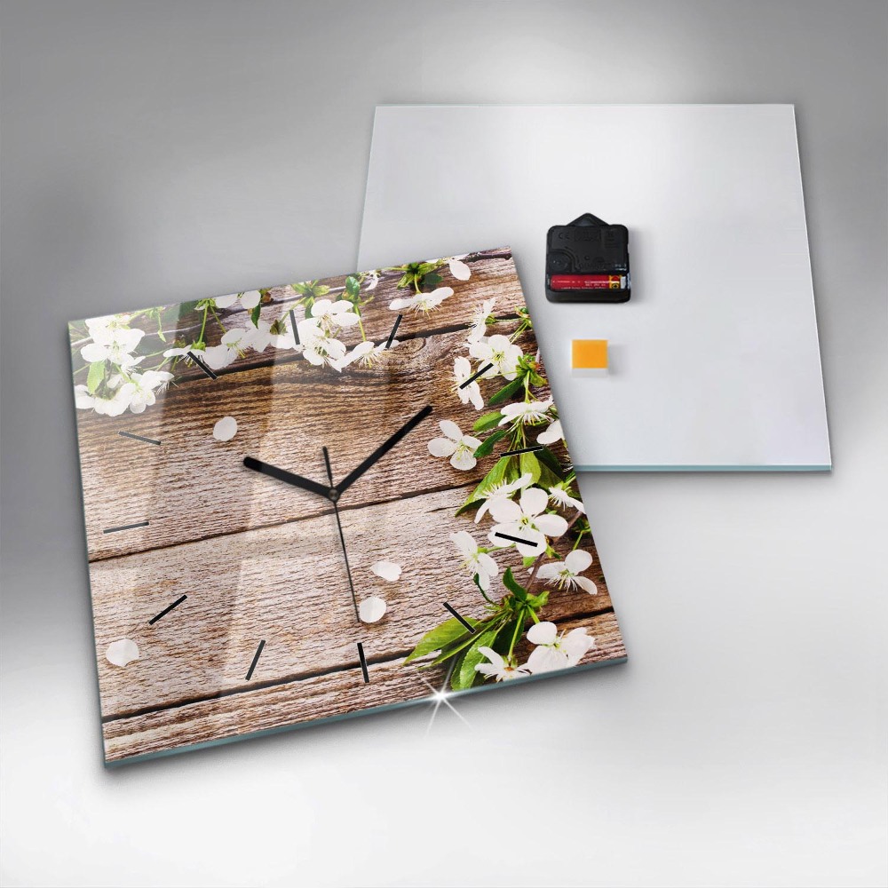 Reloj cuadrado Flores sobre madera - espejomat.es