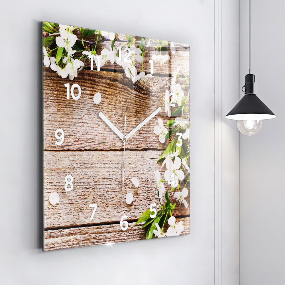 Reloj cuadrado Flores sobre madera - espejomat.es
